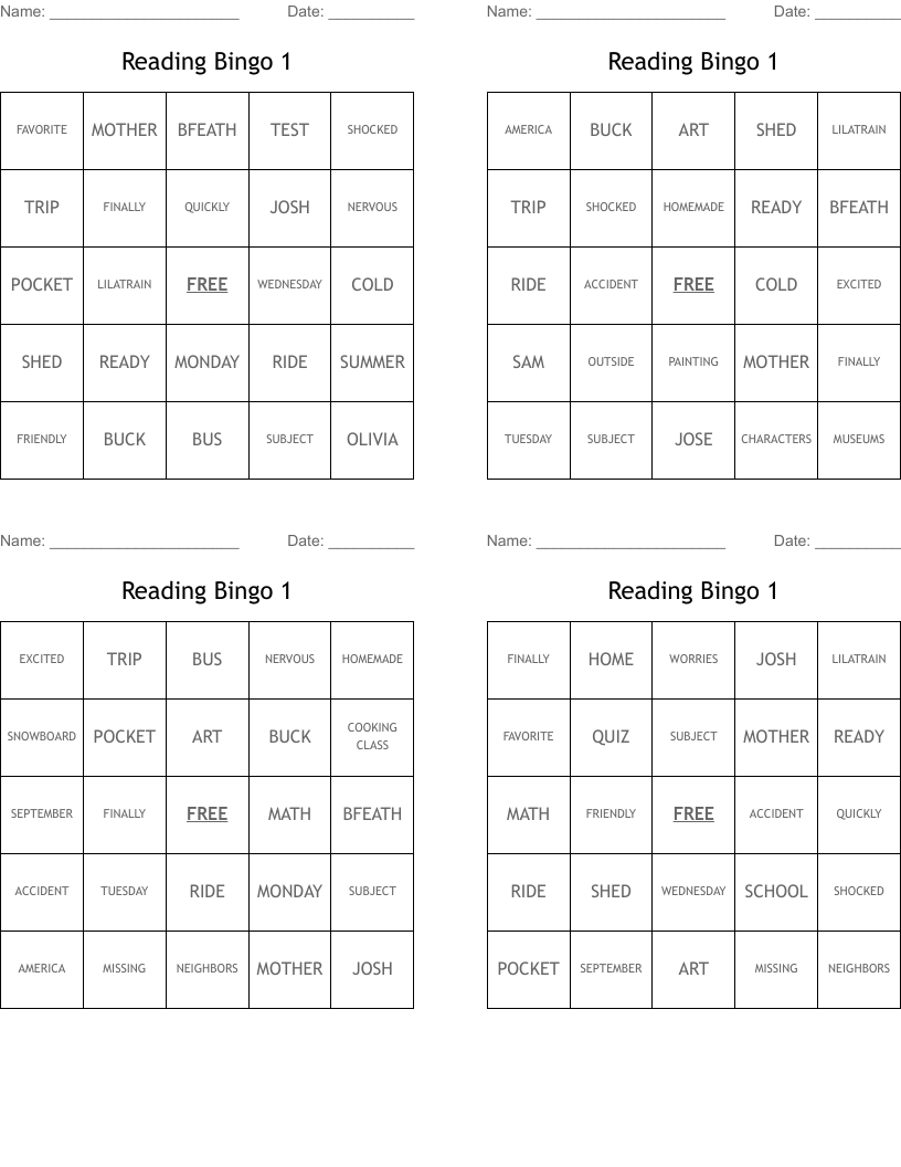 Reading Bingo 1 - WordMint