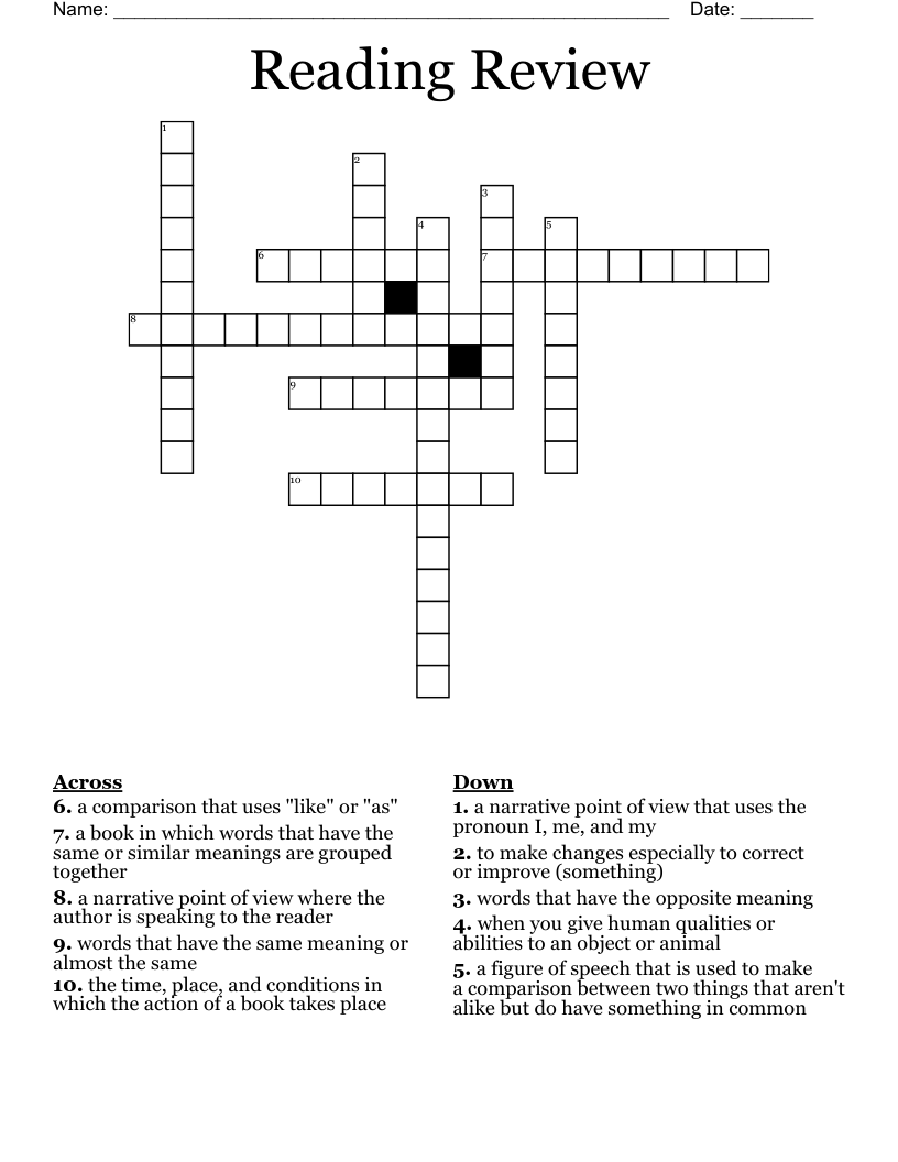 Reading Review Crossword - WordMint