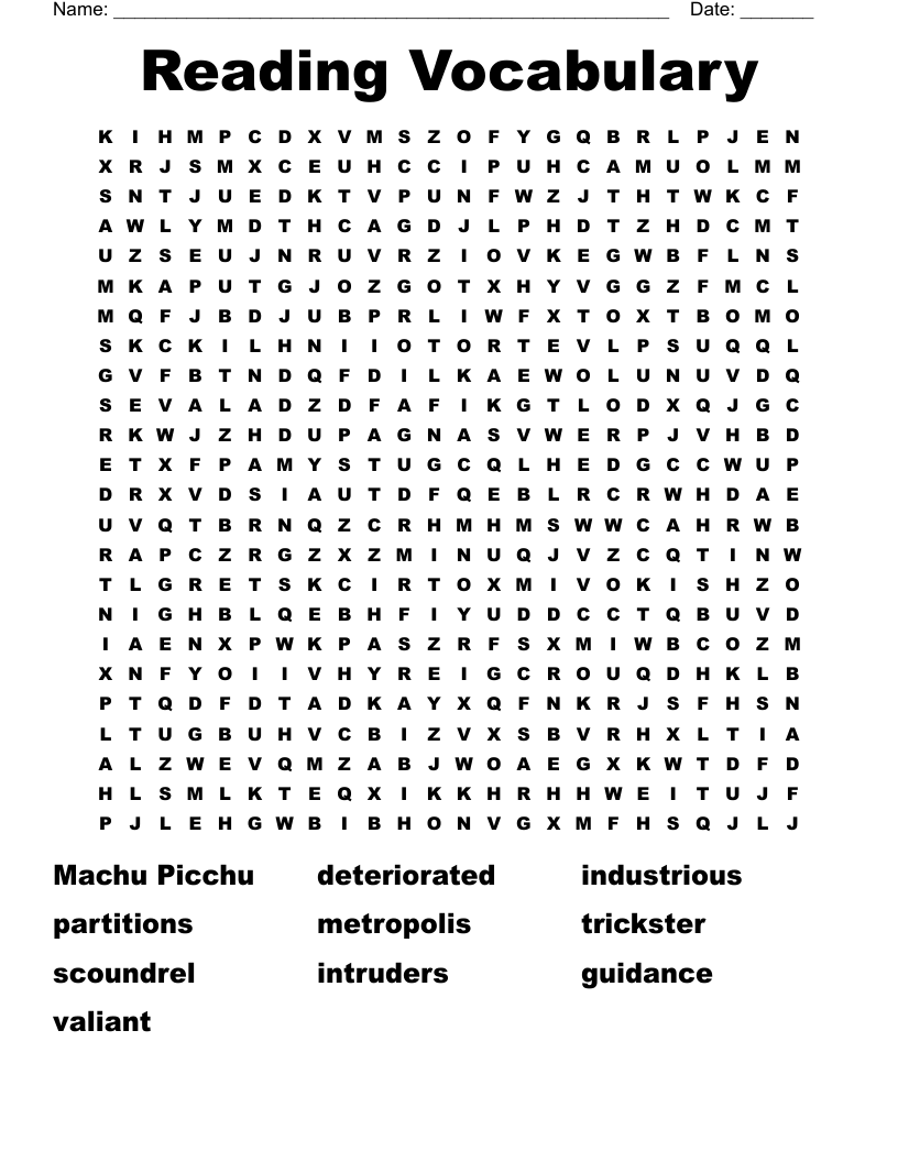 Reading Vocabulary Word Search - WordMint