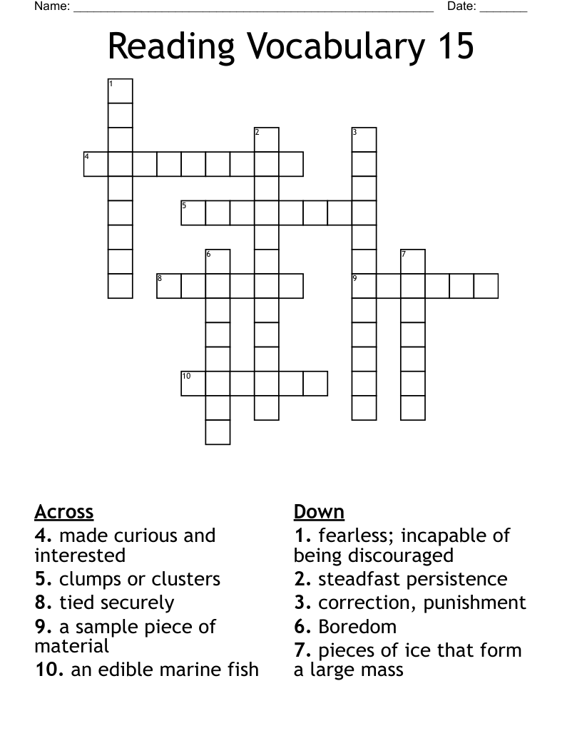 Reading Vocabulary 15 Crossword - WordMint