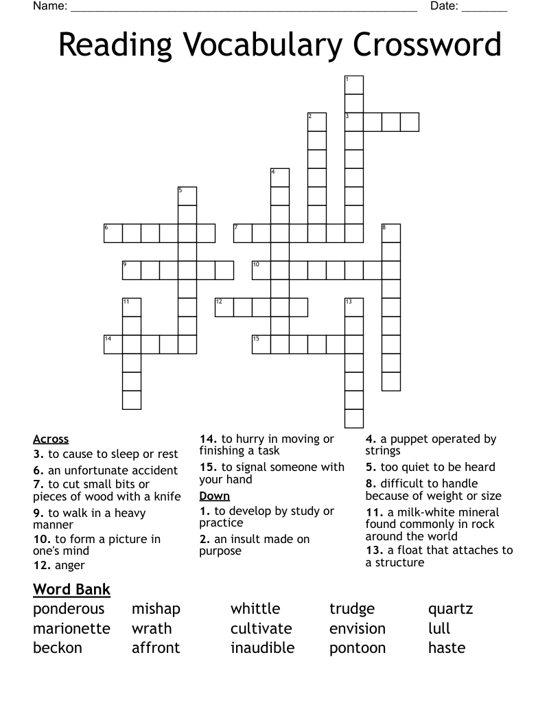Reading Vocabulary Crossword - WordMint