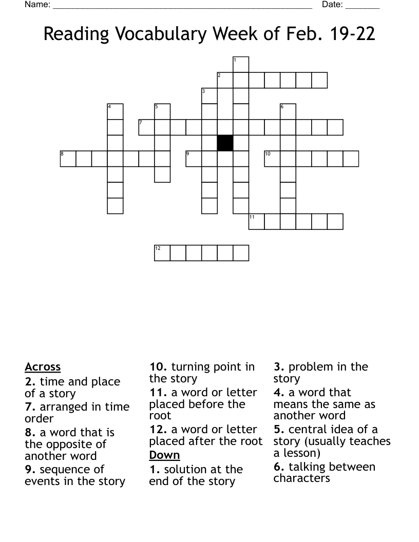 Reading Vocabulary Week of Feb. 19-22 Crossword - WordMint