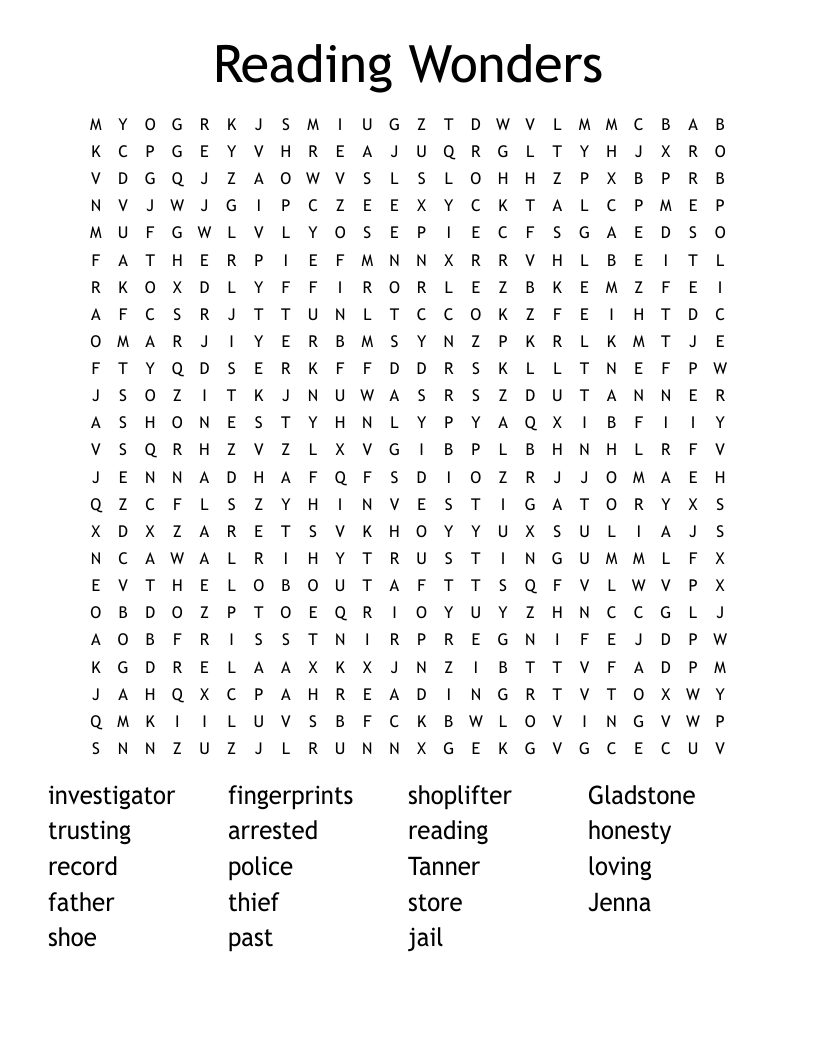 Reading Wonders Word Search - WordMint