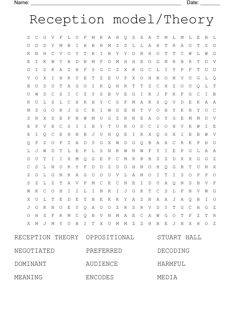 Reception model/Theory Word Search - WordMint