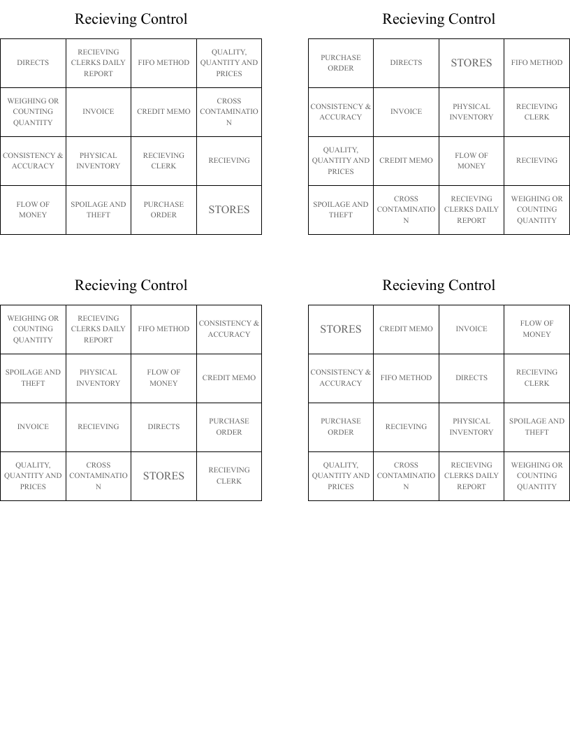 Recieving Control Bingo Cards - WordMint