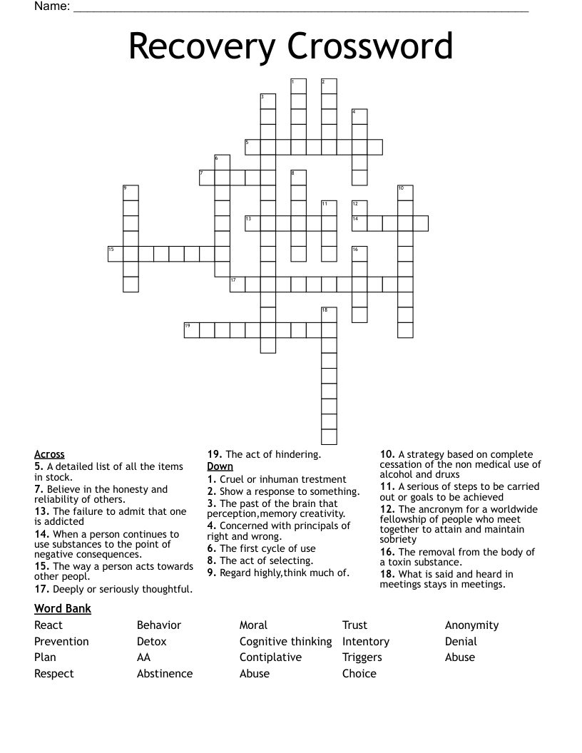 Recovery Crossword - WordMint