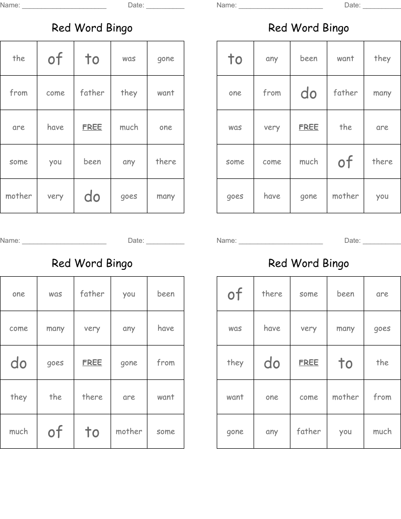 Red Word Bingo - WordMint
