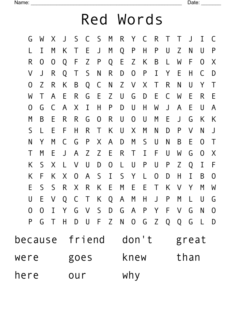 Red Words Word Search - WordMint