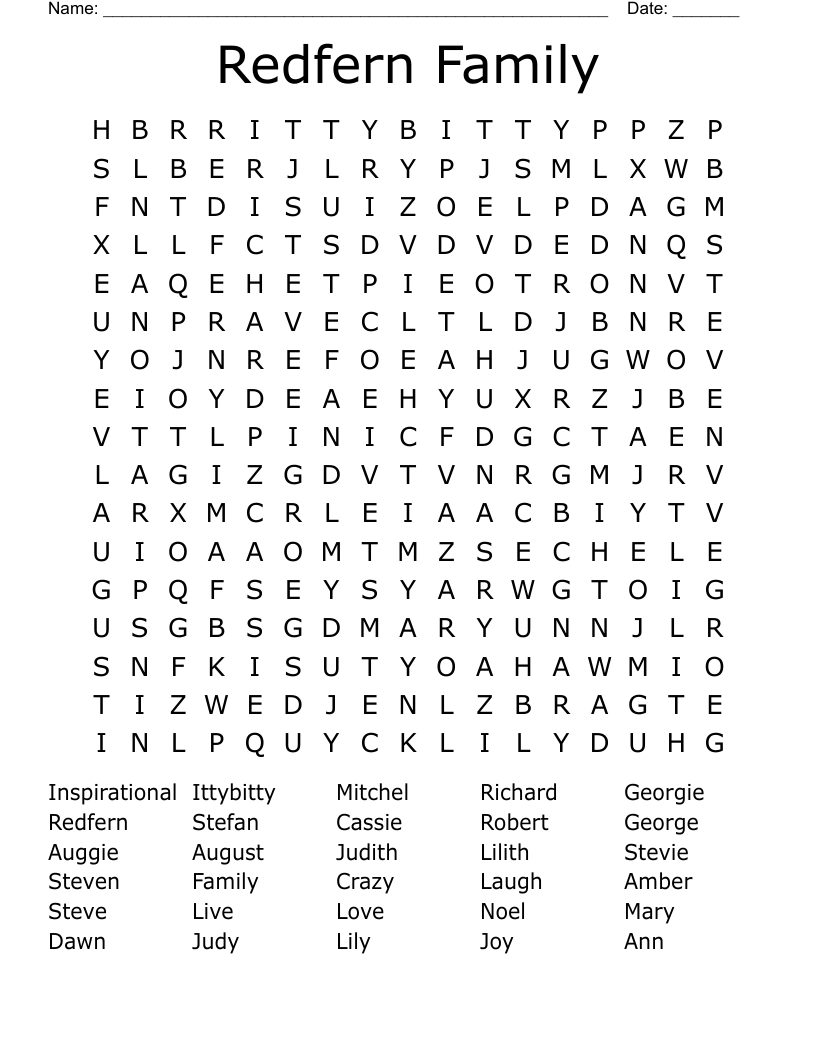 Redfern Family Word Search - WordMint