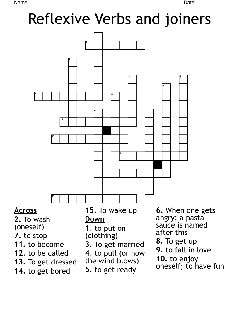 Reflexive Verbs and joiners Crossword - WordMint