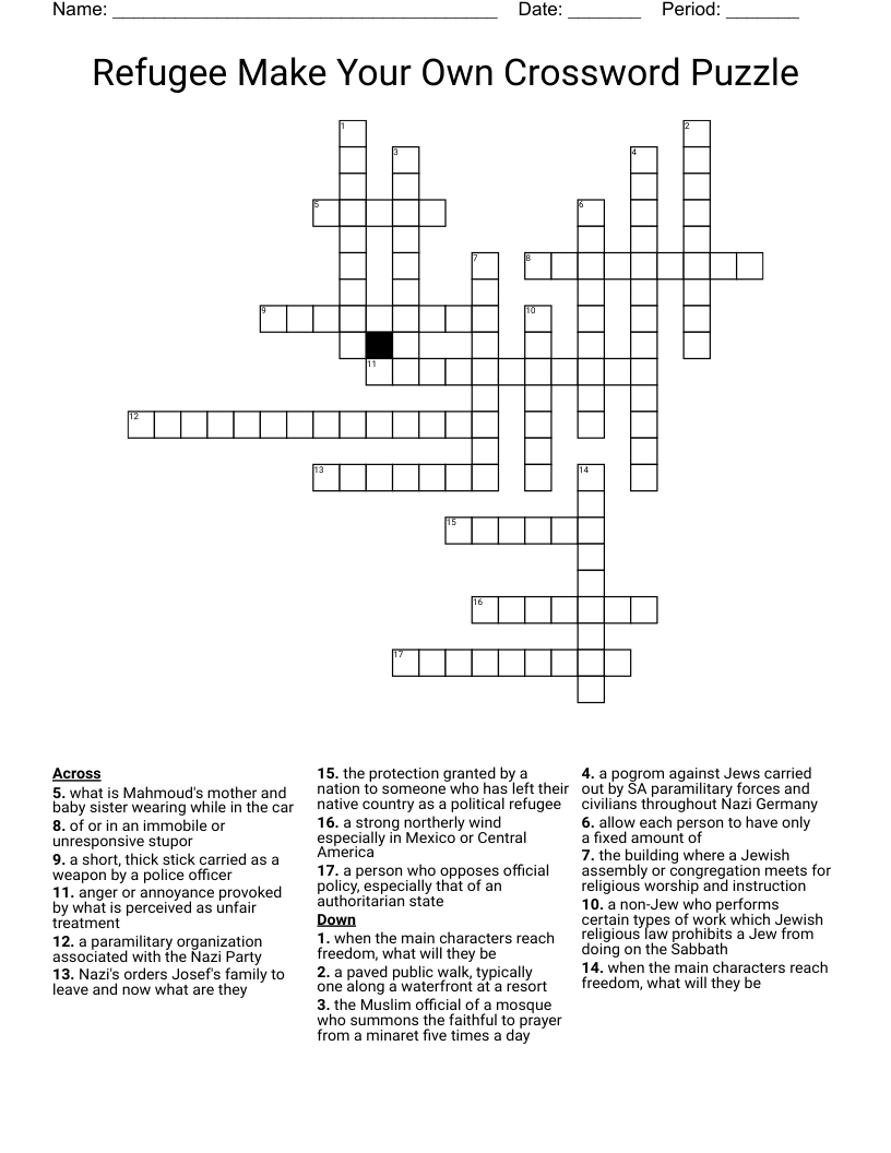 Refugee Make Your Own Crossword Puzzle WordMint