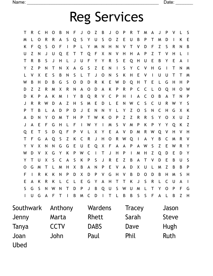 Reg Services Word Search - WordMint