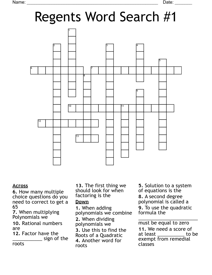 Regents Word Search #1 Crossword - WordMint