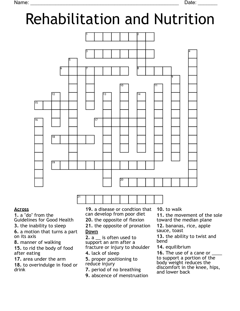 Rehabilitation and Nutrition Crossword - WordMint