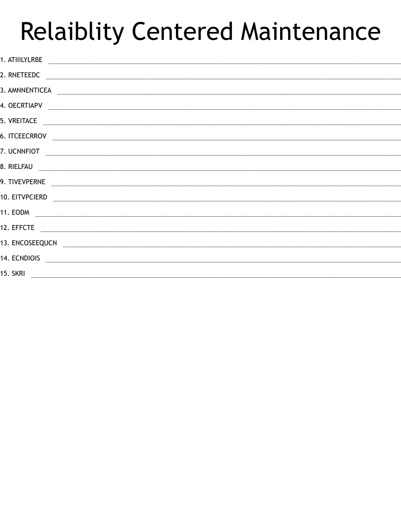 Relaiblity Centered Maintenance Word Scramble - WordMint