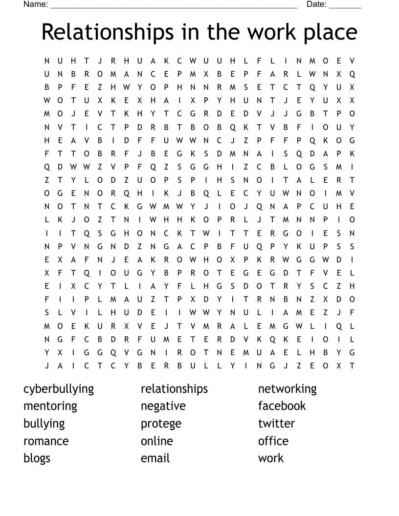 Relationships in the work place Word Search - WordMint