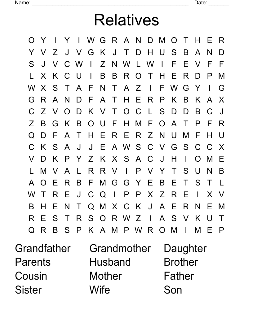 Relatives Word Search - WordMint