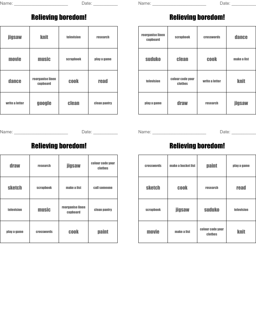 Relieving boredom! Bingo Cards - WordMint