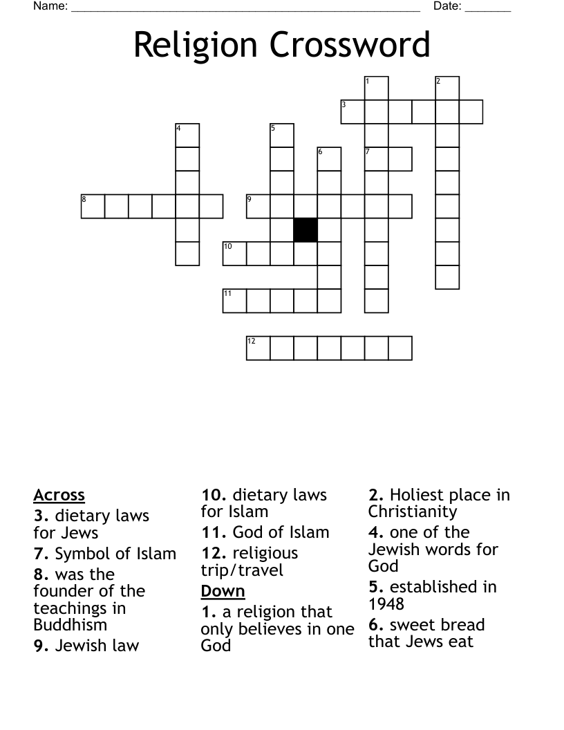 Religion Crossword - WordMint