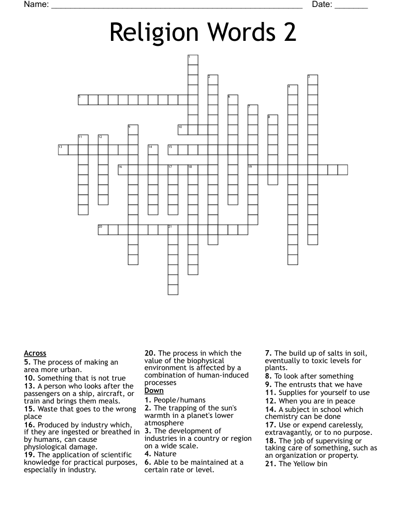 Religion Words 2 Crossword - WordMint