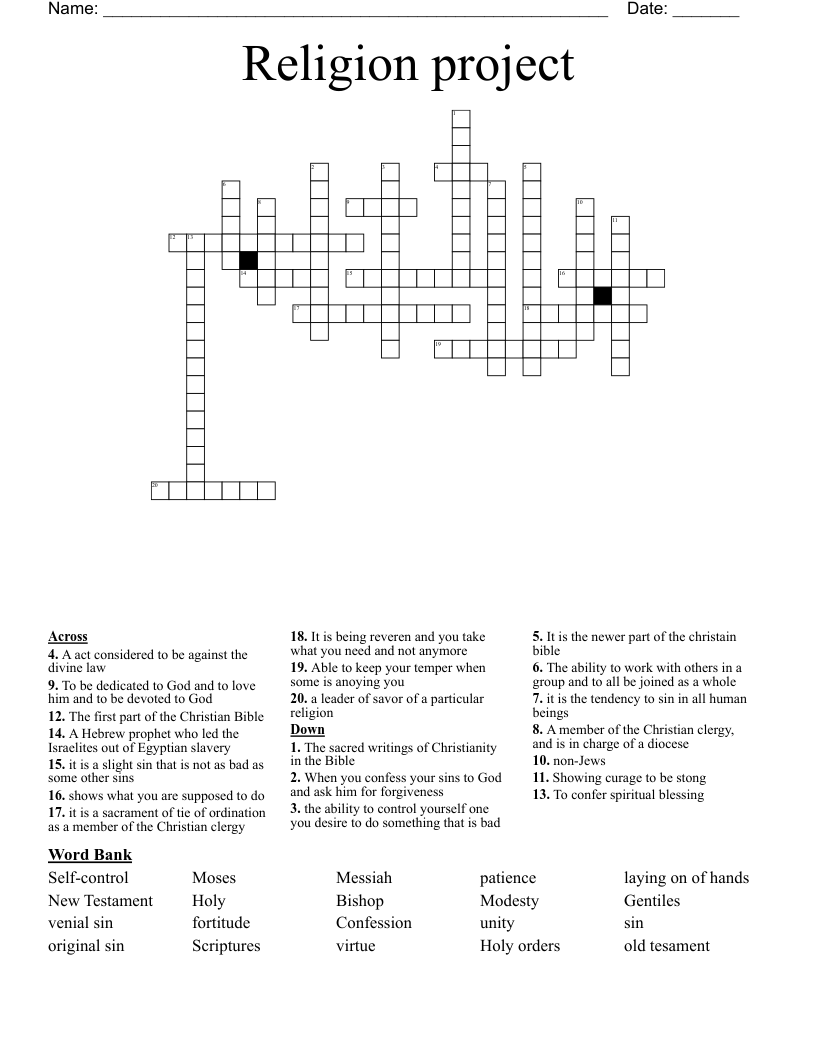 Religion project Crossword - WordMint
