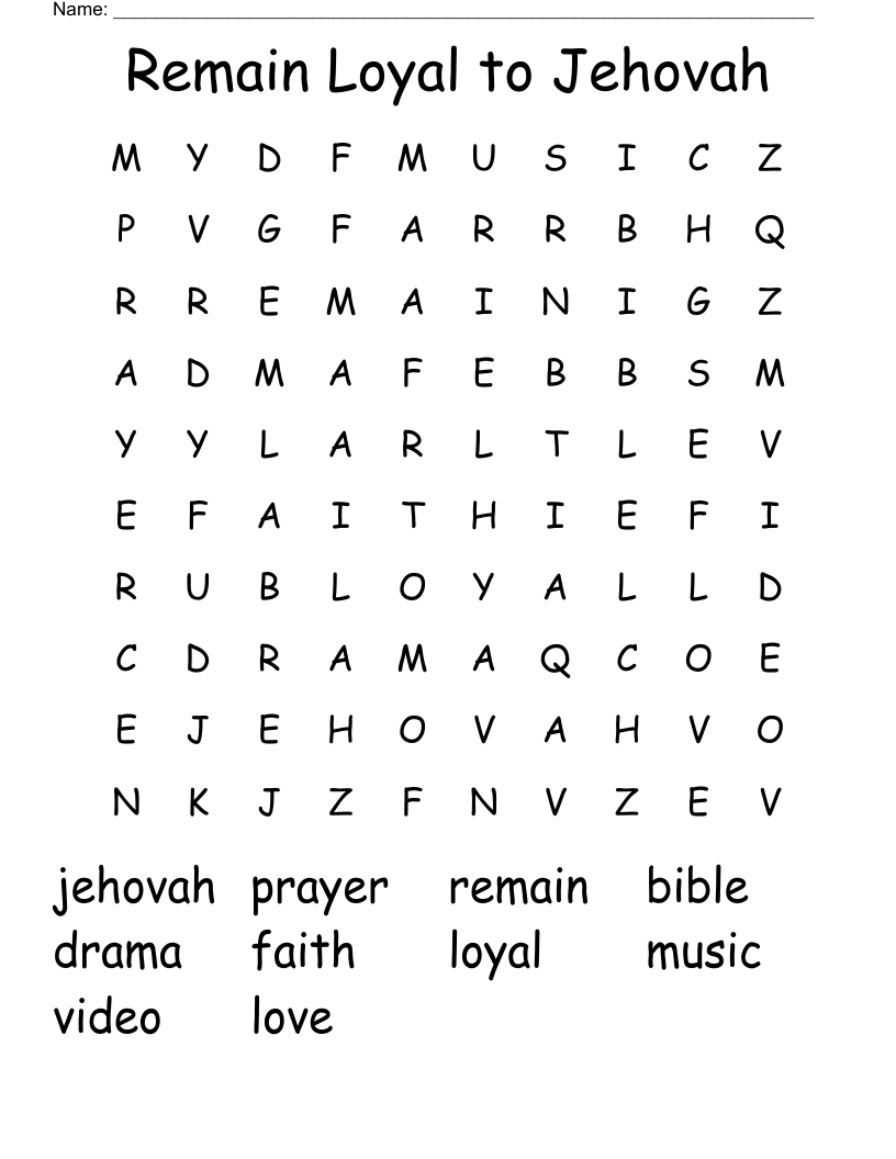 Remain Loyal to Jehovah Word Search - WordMint