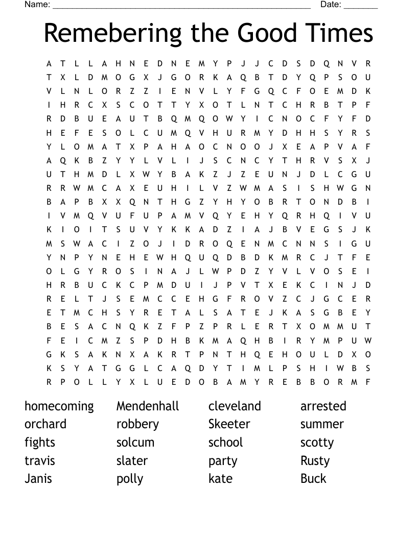 Remebering the Good Times Word Search - WordMint
