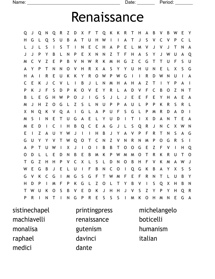 Renaissance Word Search - WordMint