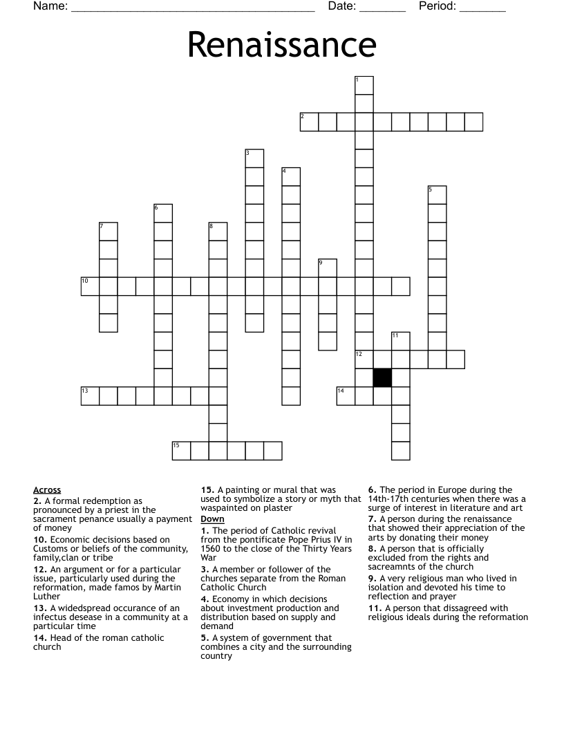 Renaissance Crossword - WordMint