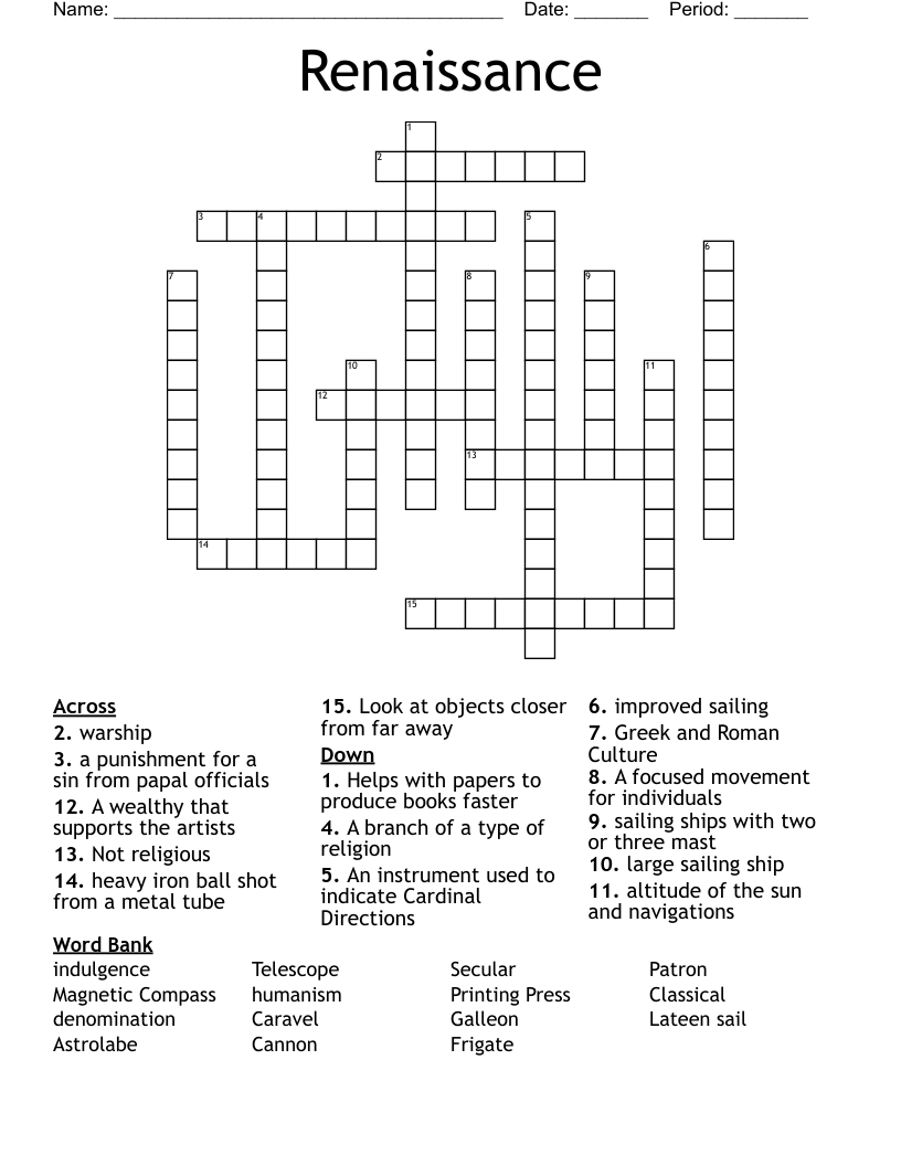 Renaissance Crossword WordMint