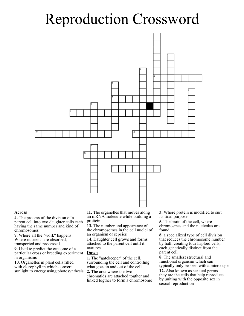 Reproduction Crossword - WordMint