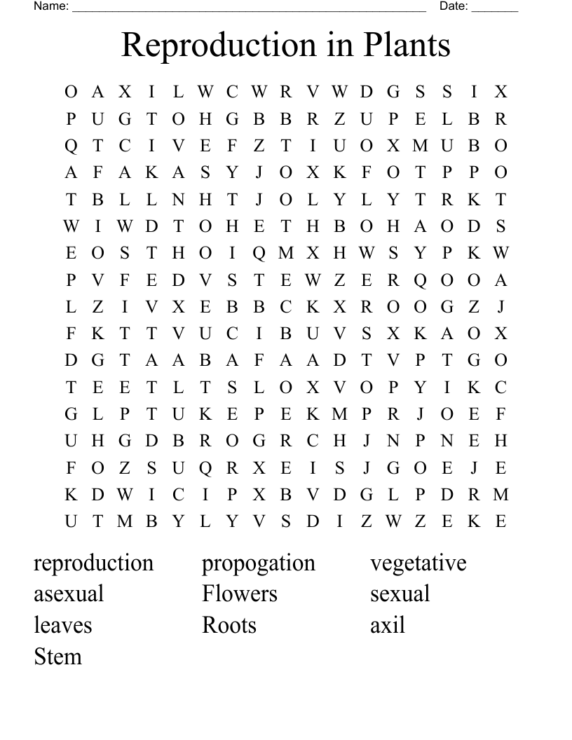 Reproduction in Plants Word Search - WordMint