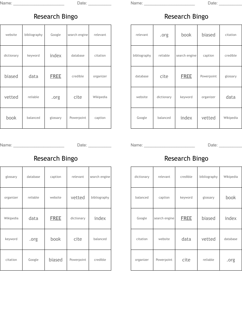 Research Bingo - WordMint