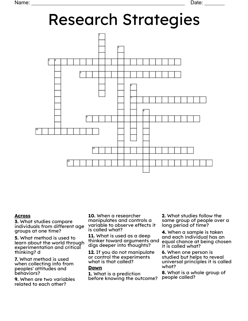 Research Strategies Crossword - WordMint