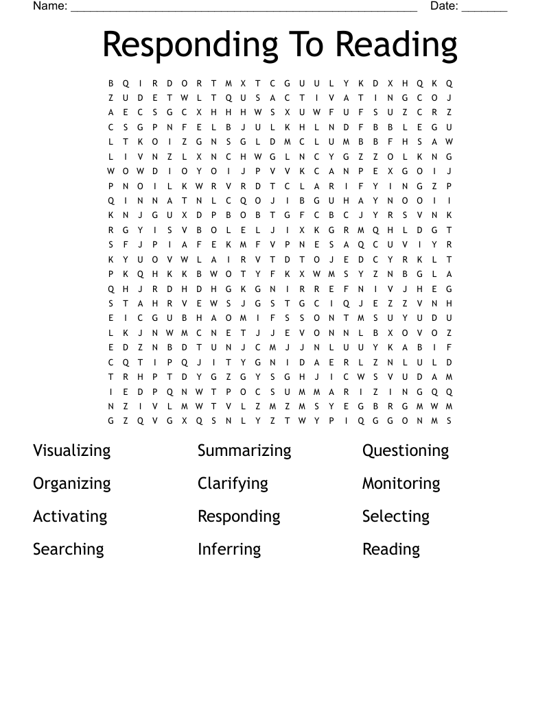Responding To Reading Word Search - WordMint
