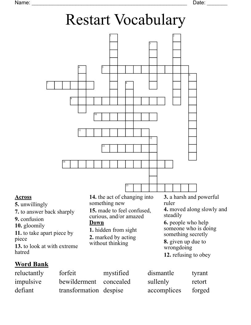 Restart Vocabulary Crossword - WordMint