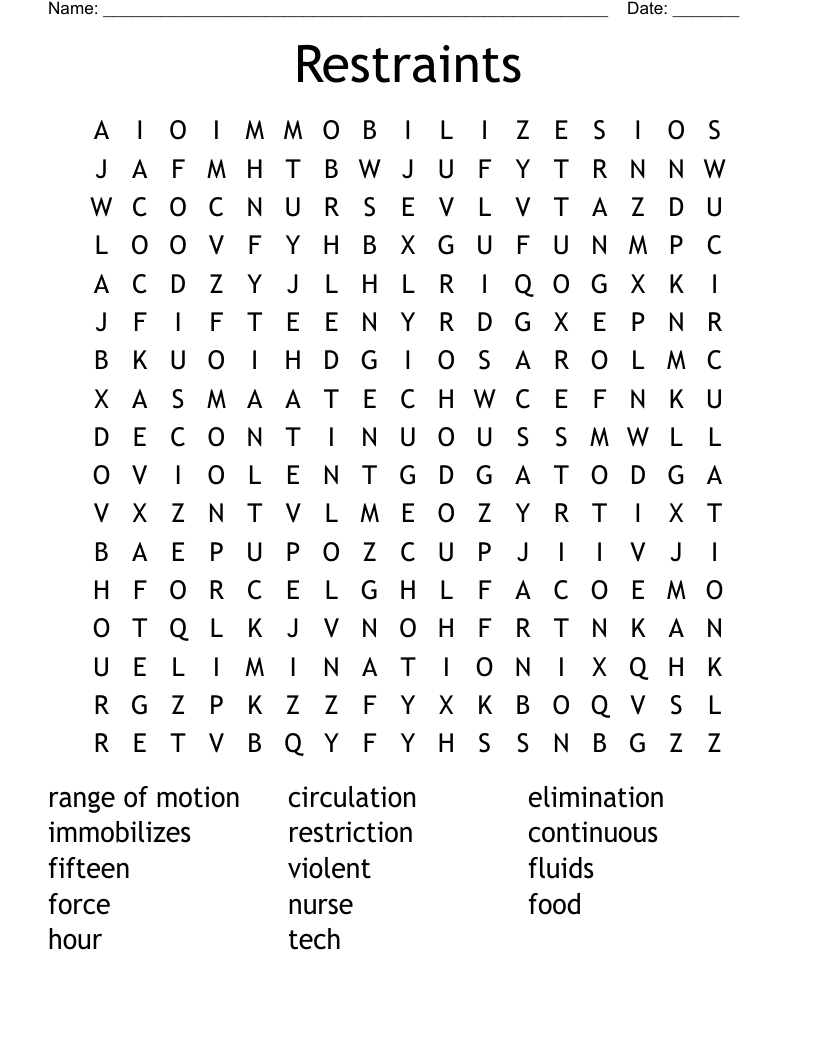 Restraints Word Search - WordMint
