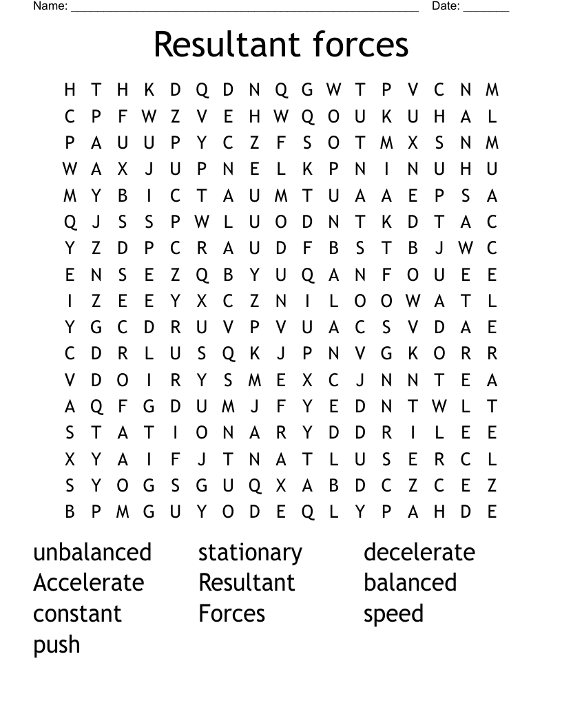 Resultant forces Word Search - WordMint