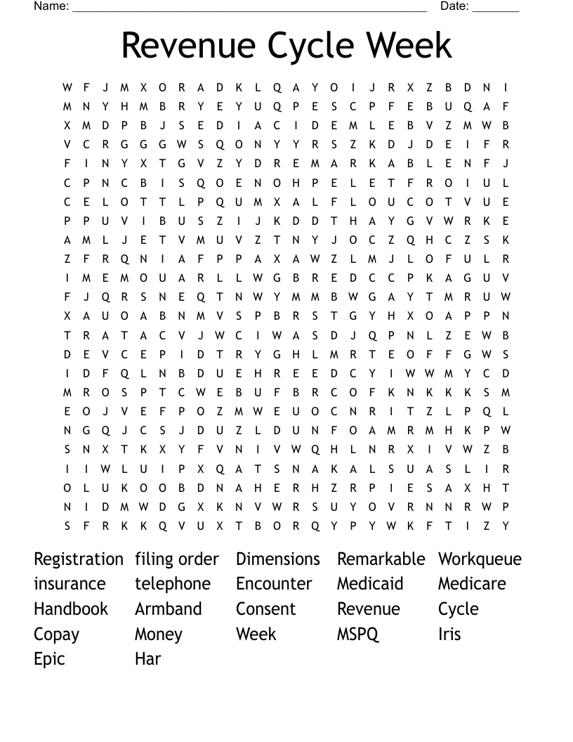 Revenue Cycle Week Word Search WordMint