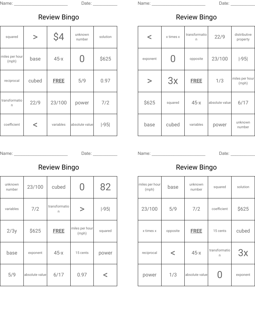 Review Bingo - WordMint