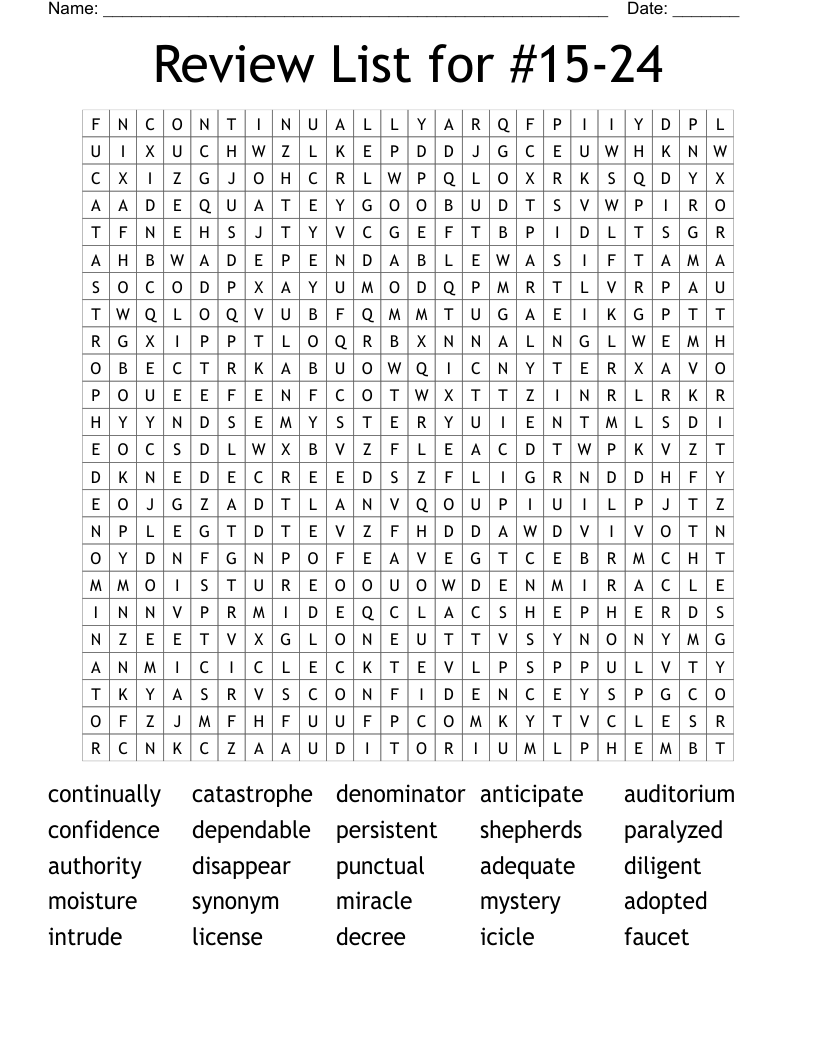 Review List for #15-24 Word Search - WordMint