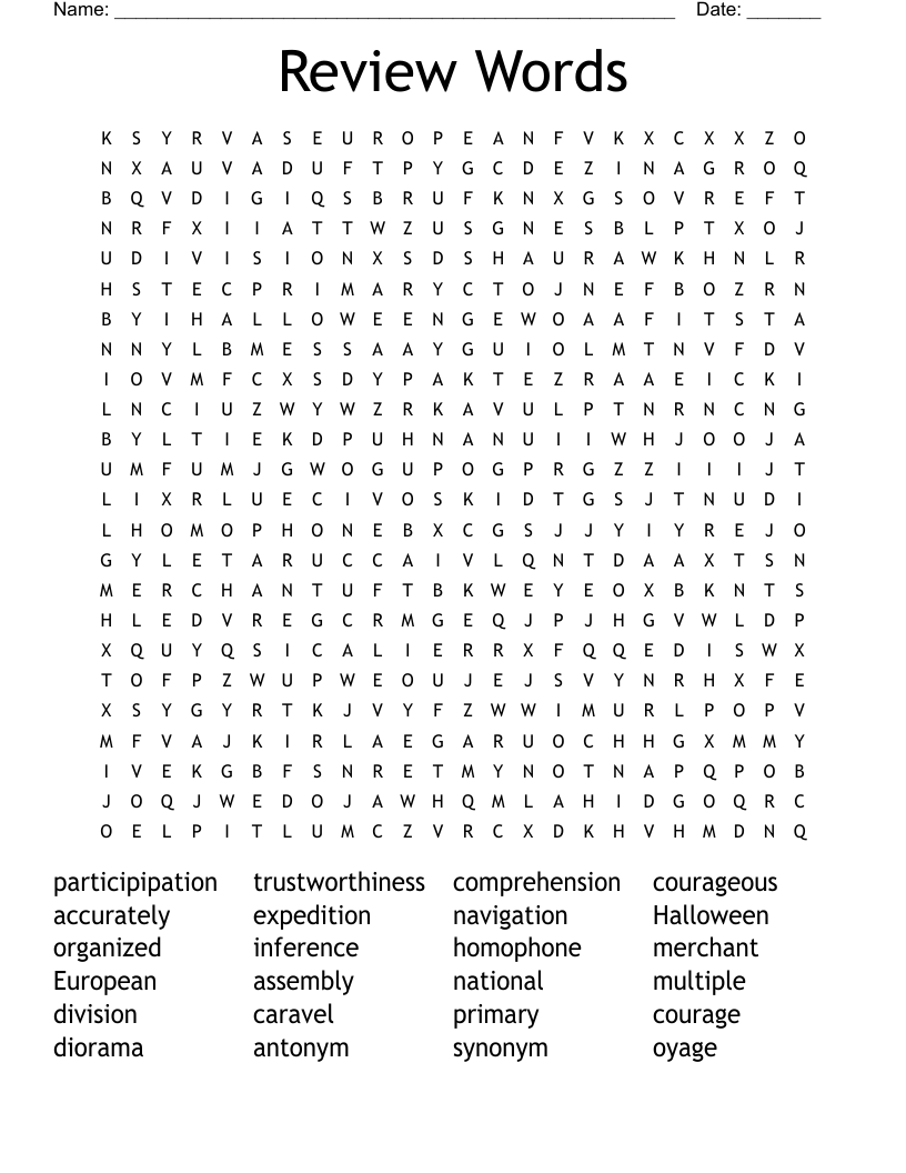 Review Words Word Search - WordMint