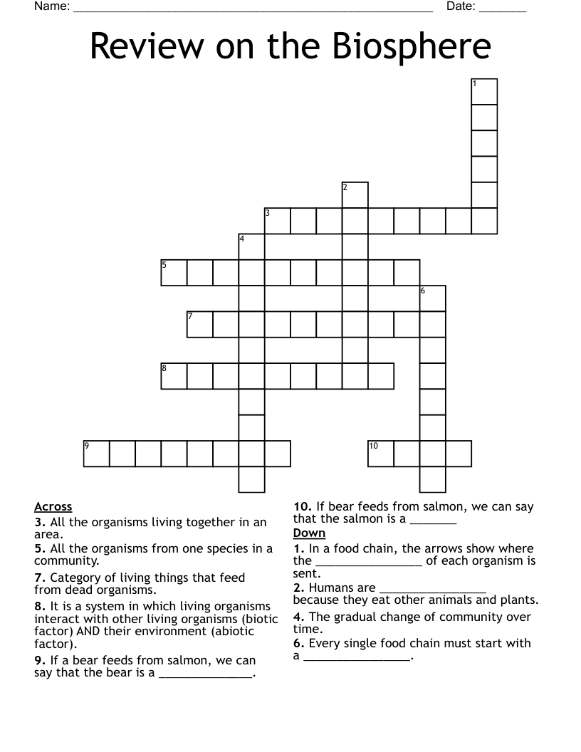 Review on the Biosphere Crossword - WordMint