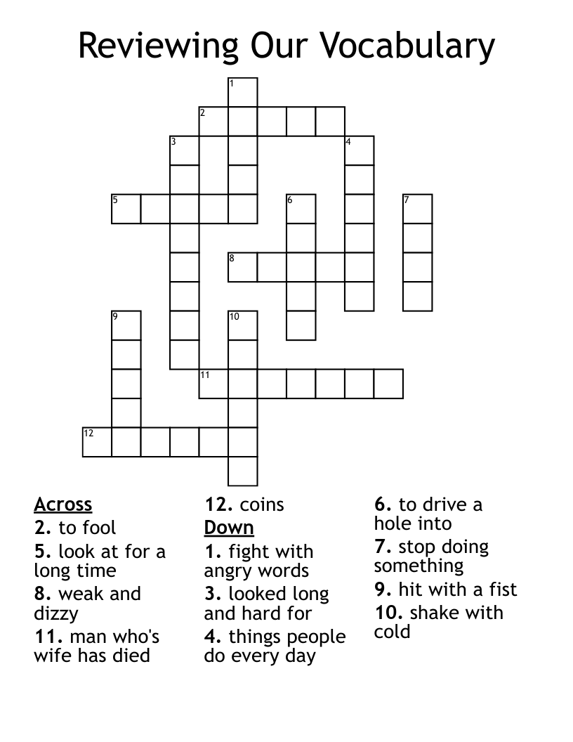 Reviewing Our Vocabulary Crossword - WordMint