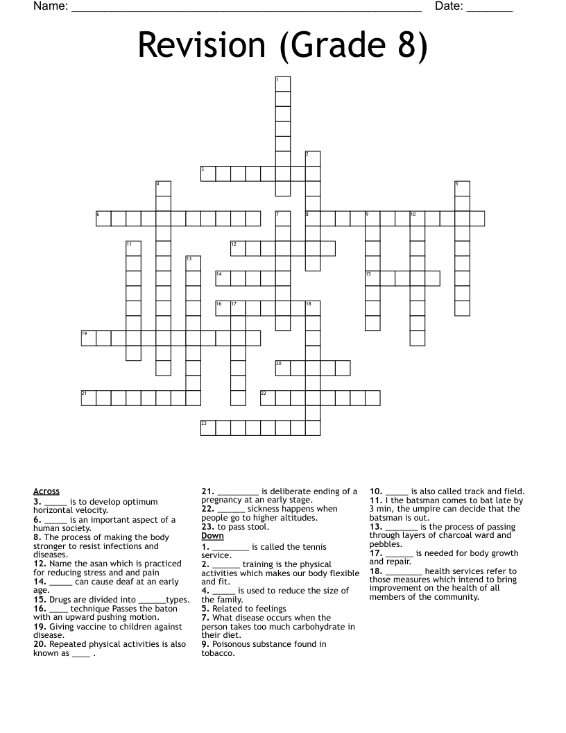 Revision (Grade 8) Crossword - WordMint