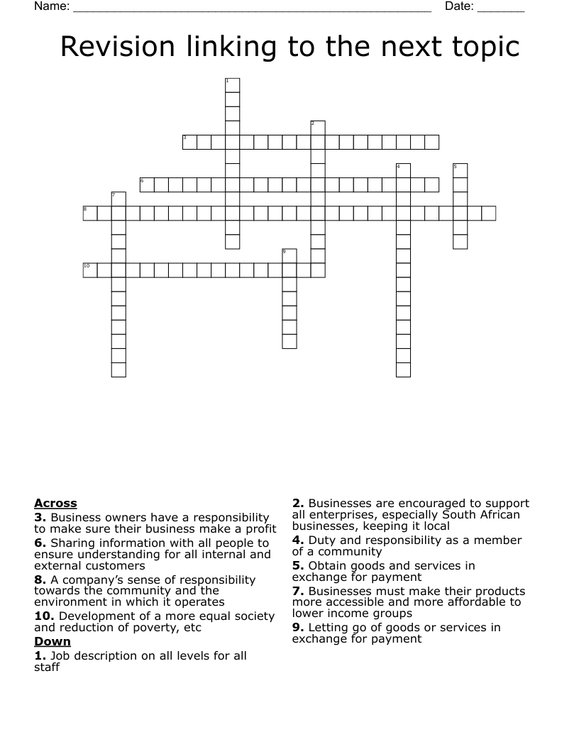 Revision linking to the next topic Crossword - WordMint