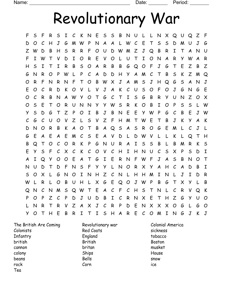 Word Find Revolutionary War