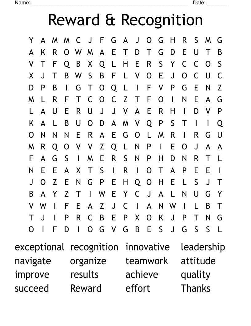 Reward & Recognition Word Search - WordMint