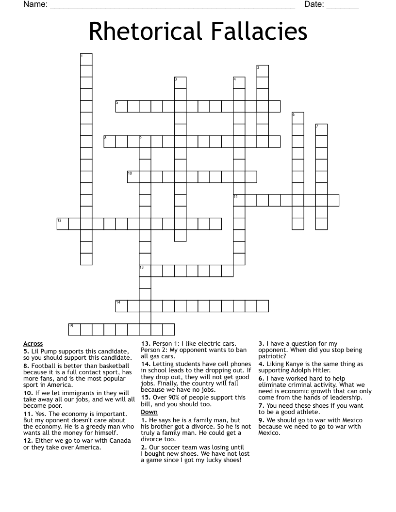Rhetorical Fallacies Crossword - WordMint