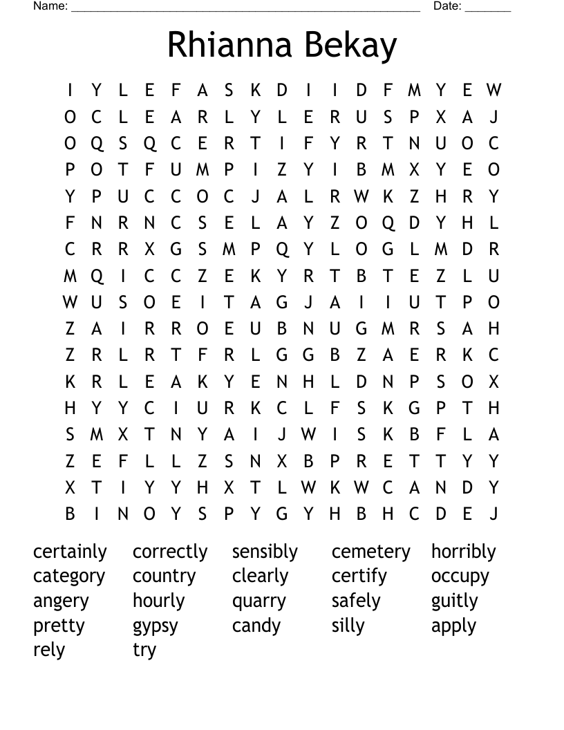 Rhianna Bekay Word Search - WordMint